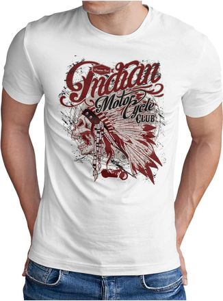 OM3 Indian-Motorcycle-Club T-Shirt - Herren - Skull Chopper Bike Motorbike - Wei&szlig;, 4XL