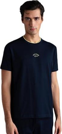 Paul & Shark 24411055-013 T-Shirt Homme &agrave; Manches Courtes Contrast Fluo Logo Bleu Marine, bleu, Large