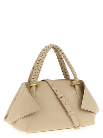 Ferragamo Womens Braided Handle Calfskin Shoulder Bag Beige Leather