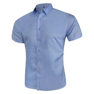 Generic Chemise habill&eacute;e extensible &agrave; manches courtes pour homme, couleur unie, col rabattable, l&eacute;g&egrave;re, respirante, intelligente, d&eacute;contract&eacute;e, boutonn&eacute;e, pou