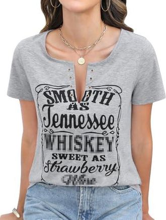 Heekpek TOMEEK Tee Shirt Femme Col en V T-Shirts A Manches Courtes Femme D&eacute;t&eacute; Tshirt &Eacute;l&eacute;gant Et Confortable Haut Imprimer Y10K Top (Gris,XL)