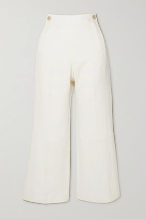 Chlo&eacute; Pantalon &Eacute;vas&eacute; Raccourci En Laine Et Lin M&eacute;lang&eacute;s - Blanc