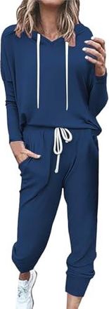 Generic Surv&ecirc;tement pour femme - Manches longues - D&eacute;contract&eacute; - Couleur unie - V&ecirc;tement de sport confortable - Avec capuche - Pantalon de jogging - Surv&ecirc;teme