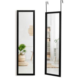 Costway 33x120cm Ganzkoerperspiegel mit Haengehaken Wandspiegel T&uuml;rspiegel Haengespiegel Spiegel f&uuml;r Schlafzimmer Wohnzimmer (Schwarz) - Costway