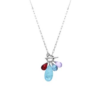 Luxenter Halskette in 925 Sterlingsilber und hydrothermalem Aquamarin-Quarz-Rhodium-Finish - Wada