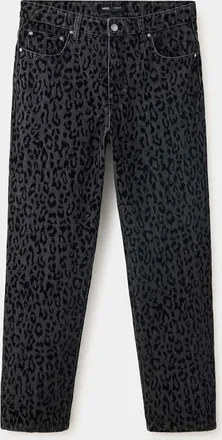 Mango Jean droit imprim&eacute; gris denim - Femme - 32 - MANGO