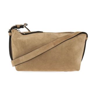 Moschino Sac bandouli&egrave;re en daim avec logo - Femme - Sacs - Beige - Taille: ONE Size