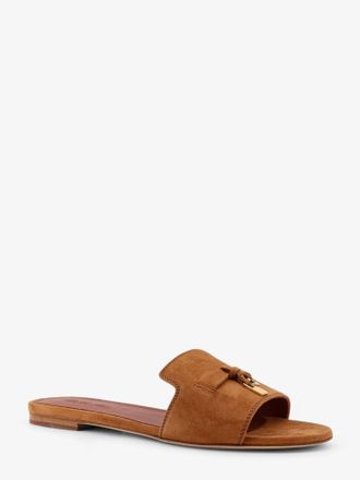 Loro Piana Womens Flat Suede Sandals Summer Charms Brown