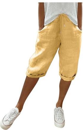 Generic Short Lin Coton Femme &Eacute;t&eacute; Chic Large Fluide Shorts et Bermudas Habill&eacute; Femmes Grande Taille &Eacute;lastique avec Poches Confortable Ample Mode Casual Sport 