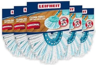 Leifheit Ersatzkopf CLEAN TWIST Disc Mop Ergo micro duo 5er Set, Wischbezug Disc Mop Ergo, Ersatzbezug, f&uuml;r Bodenwischer CLEAN TWIST Ergo