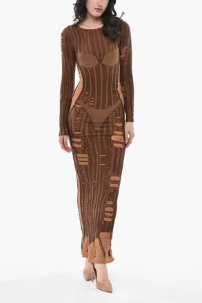 Diesel Knit Long Dress M-CALIMERA With Long Sleeves And Decorative Insets Diesel