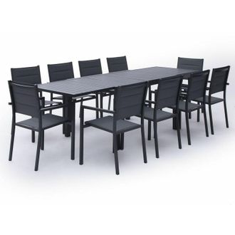 Happy Garden Salon de jardin VENEZIA extensible en textil&egrave;ne gris 10 places - aluminium anthracite