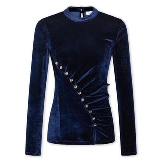 Paco Rabanne Samt Drapiertes Top mit Juwelenkn&ouml;pfen - - Tops - Damen - Blau - 2XS