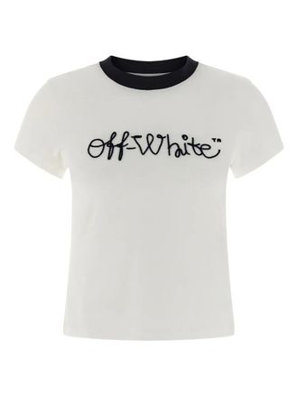 Off-white T-shirt de script blanc avec broderie