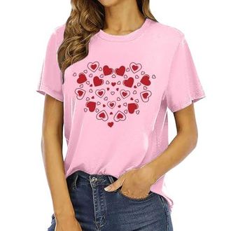 Generic T-shirt d&eacute;contract&eacute; &agrave; manches courtes pour femme Motif Saint-Valentin 2026, rose, XXL