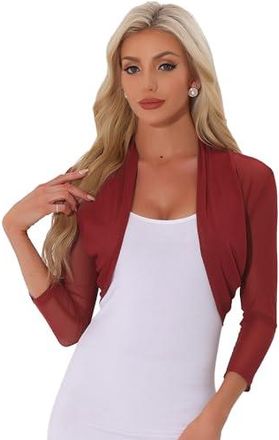 Allegra K Hauts boléro Semi-Transparents à Manches Longues Elegan pour Femmes de Noël Rouge foncé 3XL