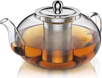 Arendo Teekanne Glas mit Sieb - 1200 ml - aus Borosilikatglas - mit Edelstahlsieb - feinmaschig - hitzebest&auml;ndig - Glasteekanne - f&uuml;r losen Tee Kr&auml;utertee Fr