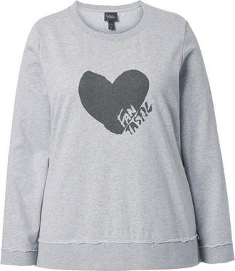 Ulla Popken Sweatshirt Sweatshirt Herz Rundhals Langarm offenkantig