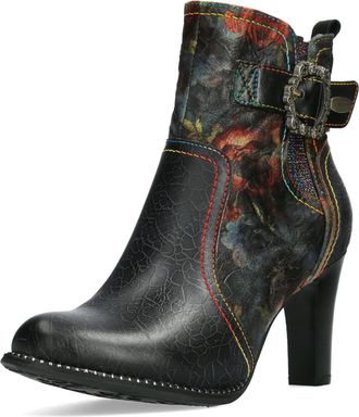 Laura Vita Damen Stiefelette mit Blumenmuster und floraler Schnalle Alcbaneo 265, Gr&ouml;&szlig;e:38 EU, Farbe:Schwarz