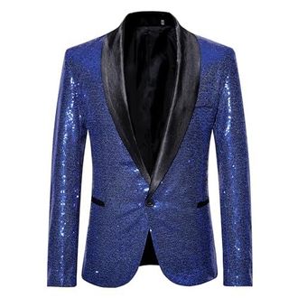Generic Blazer de bal &agrave; paillettes brillantes pour homme style disco ann&eacute;es 70 pour homme, discoth&egrave;que, soir&eacute;e brillante, style discoth&egrave;que, &agrave; un bouton, mant