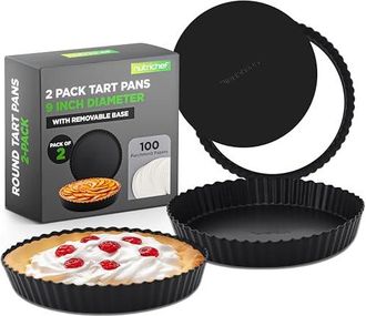 Nutrichef Tarteform Set - 2 Backformen Rund &Oslash;23 cm mit Hebeboden aus Karbonstahl inkl. 100 Backpapier - Antihaft Quicheform und Kuchenform - Sp&uuml;lmaschinen und O