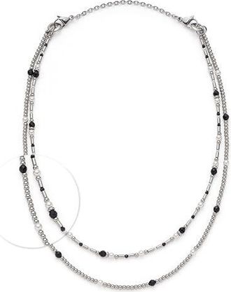 Leonardo Jewels by Leonardo Sabine 024912 Collier en Acier Inoxydable argenté avec Perles Noires et Blanches Longueur 50-82 cm Bijou Cadeau pour Femme