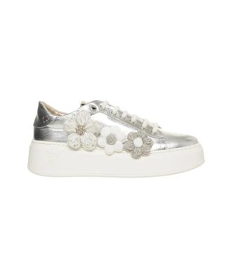 Gio+ Low-Top Sneaker - 3D Floral Appliqu&eacute; Sneakers With Rhinestones - Gr. 37 (EU) - in Wei&szlig; - f&uuml;r Damen