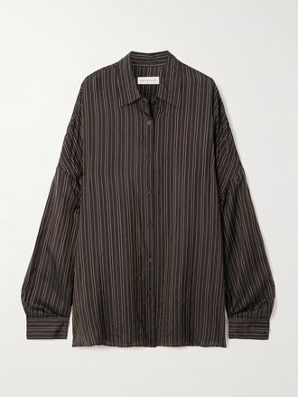 Dries Van Noten Chemise En Soie Mélangée À Rayures - Marron