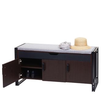 Mendler Schuhkommode mit Sitzm&ouml;glichkeit HWC-A27, Kommode Bank mit Kissen, 53x110x30cm 3D-Struktur Metall - Dunkelbraun