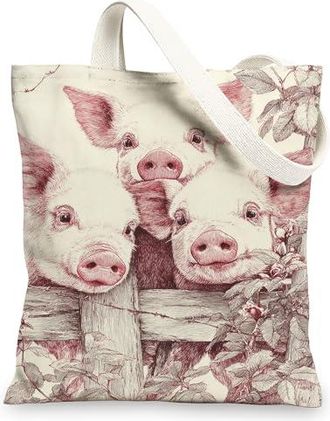 Generic Sacs fourre-tout en toile de cochon avec motif danimaux de la ferme, légers, lavables et réutilisables pour le shopping, les voyages en plein air, la 
