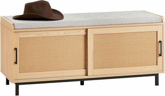 SoBuy SoBuy FSR154-N Schuhbank mit Sitzfläche Sitzbank mit Stauraum Dielenbank mit Schiebetüren Schuhtruhe Sitzkommode Schuhregal schmal Natur BHT ca