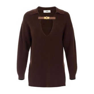 Elisabetta Franchi Wollmischungs-Pullover mit Schmuckriemen - - Knitwear - Damen - Braun - M