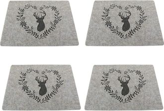 Boltze 4 x Tischset Platzset Hirsch stehend Kopf Landhausstil Filz grau 45x35 cm Platzmatten Wunschmodell:Links