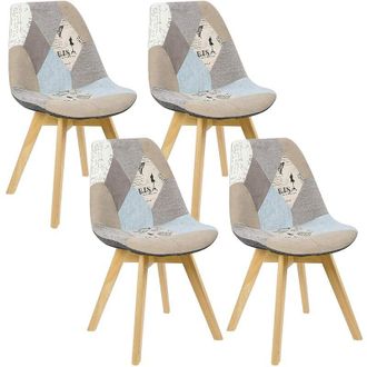 Woltu Woltu - Lot de 4 Chaises de salle &agrave; manger Pied en bois Style nordique, Patchwork