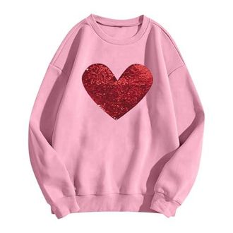 Generic Sweat-shirt de Saint-Valentin 2026 pour femmes : jolies chemises de Saint-Valentin avec imprim&eacute; graphique coeur &agrave; manches longues, rose, XXL