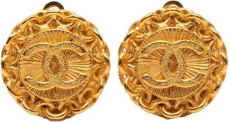 Chanel 1995 Gold Plated CC Round Clip On Earrings costume earrings
