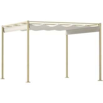 OUTSUNNY Pergola r&eacute;tractable 3 x 3 m acier &eacute;poxy beige polyester haute densit&eacute; 180 g/m&sup2; UPF30+ kaki