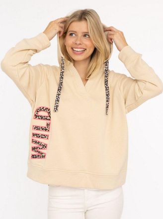 Zwillingsherz Hoodie Wild V-Ausschnitt, Leo Applikation: WILD, Kapuze und Leo-Kordelzug