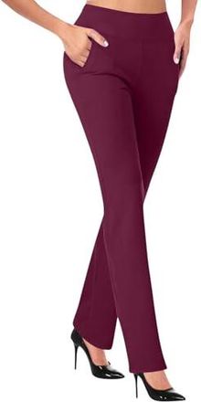 Generic Pantalon habillé extensible et droit avec poches pour femme - Grand et petit standard - Pour le travail, les affaires, le yoga et le travail, Rouge, X