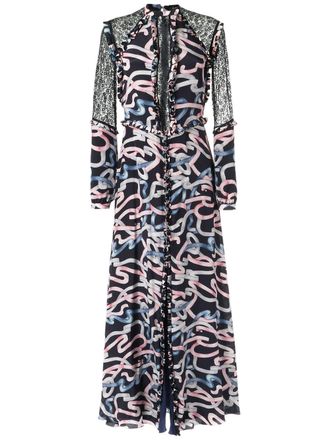 OLYMPIAH lace panelled gown - Bleu