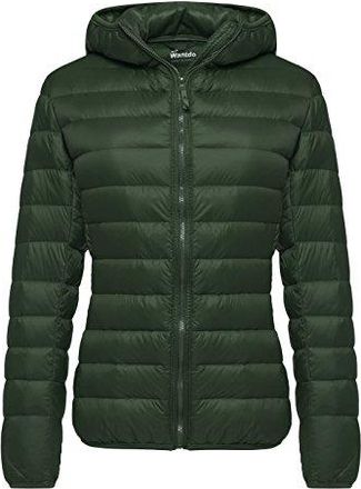 Wantdo Femme Veste en Duvet Manteau Matelassé à Capuche Léger Compressible Veste Coupe-Vent Isolée de Montagne à Capuche Mince Veste dExtérieur Courte,Vert F