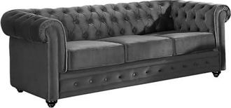Vente-Unique Canap&eacute; 3 Places Chesterfield - Velours Anthracite