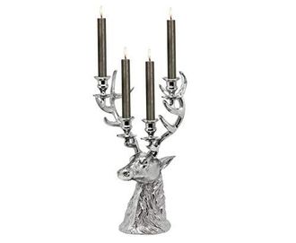 Edzard bougeoir en Renne, pour 4 Bougies, Aluminium nickel&eacute;, Hauteur 43 cm