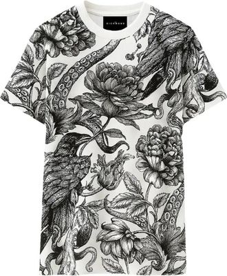 John Richmond Homme, Tops, Blanc, Taille: 2XL T-shirt &agrave; imprim&eacute; artistique int&eacute;gral
