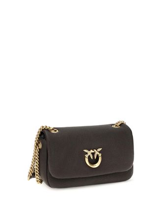 Pinko Womens Click Soft Horizontal Chain Mn. Marrone Marasca-Antique Gold Calf Leather Bos Taurus Shoulder Bags