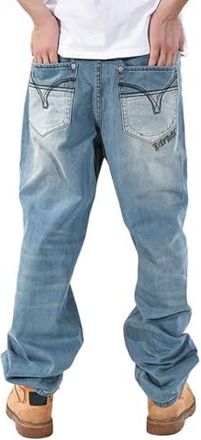 ORANDESIGNE Homme Hip Hop Jeans Style Hipster Graffitis Impression Baggy Jeans Urbain Skate Denim Pantalons L&acirc;che Fit Jambe Droite Cargo Pantalon R&eacute;tro Broderie Z