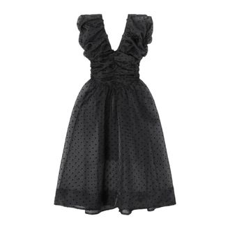 Ganni Polka Dot Ruffle V-Neck Dress - - Dresses - Damen - Schwarzk - S