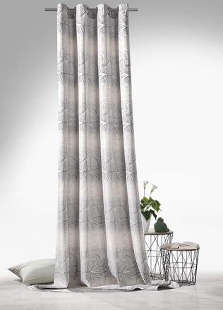 Heimtexland Ösenschal Deko Vorhang Gingko Blatt Jacquard Dekoschal Gardine Blickdicht HxB 245x140 Typ795 Farbverlauf Silber