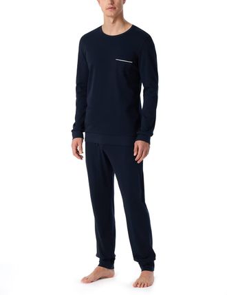 Schiesser Herren Schlafanzug Lang W&auml;rmere Baumwolle - Fein Interlock Pyjamaset, Dunkelblau_179295, 50 EU
