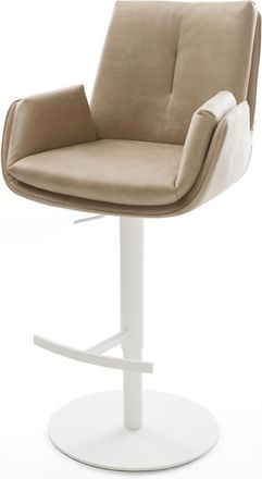 DELIFE Barstuhl Clea-Flex Mikrofaser Beige Vintage Drehfu&szlig; h&ouml;henverstellbar Metall Wei&szlig;, Barst&uuml;hle